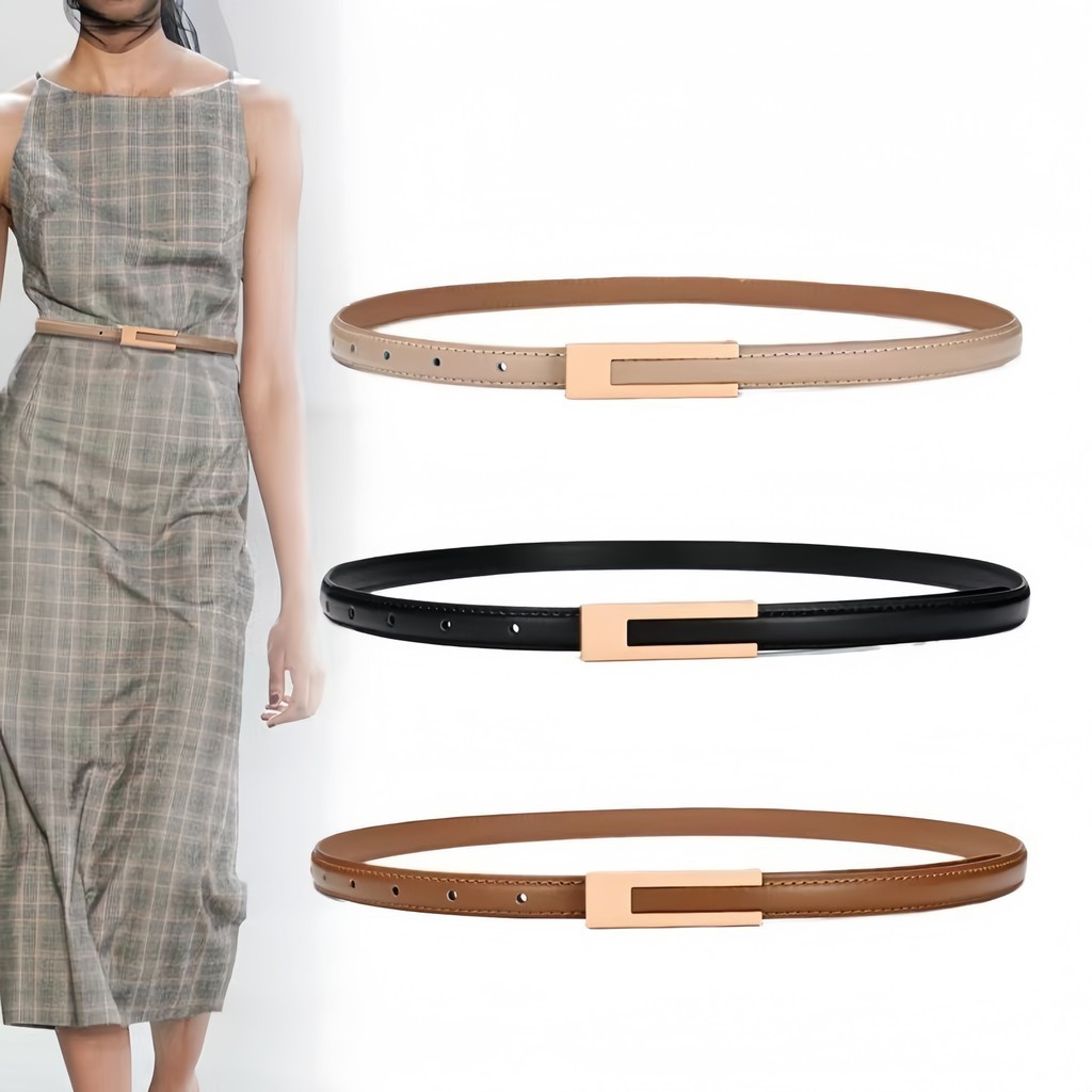 Retro Women's Small Belt Thin Black Simple Trouser Belt Decoration with ...