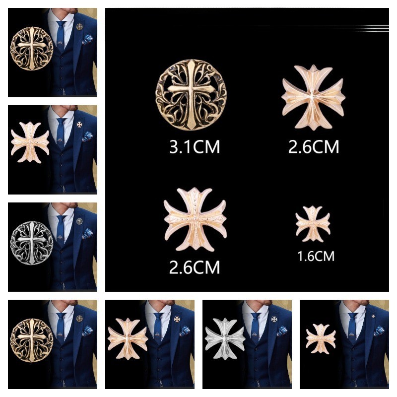 Metal Jewelry Vintage Flower Cross Round Brooch Men's Suit Metallic ...