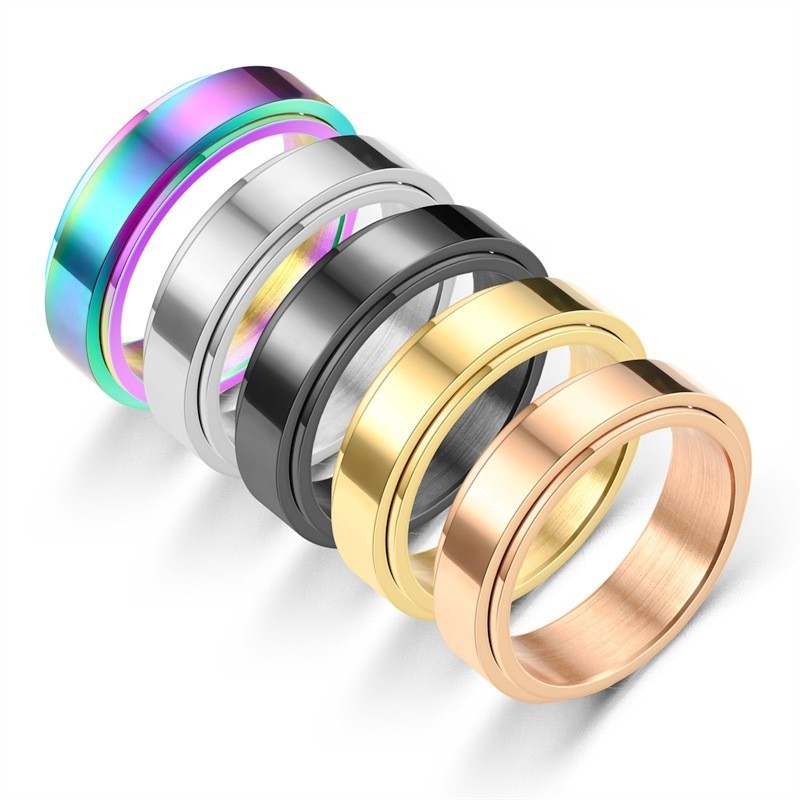 Titanium Spinner Fidget Rotating Rings Men Women Simple Band Gifts 6mm ...