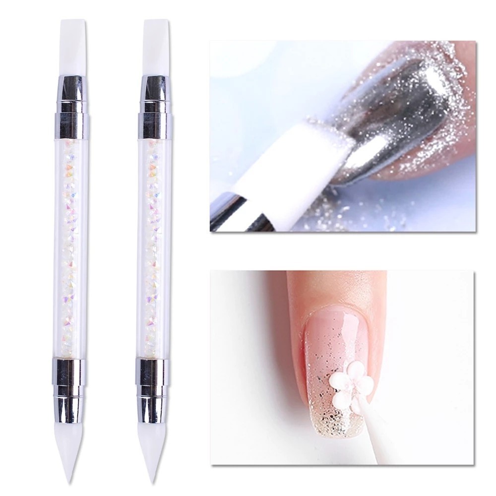2 Ways Silicone Nail Art Sculpture Pen 3D Carving DIY Glitter Powder ...