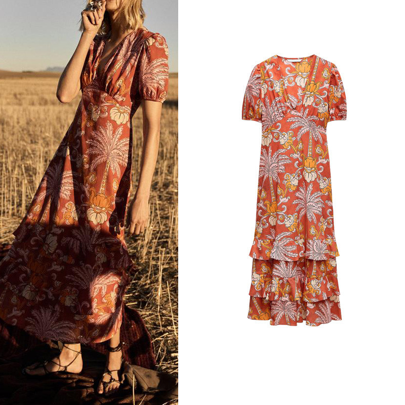 2025 New Product Women's V-Neck Narrow-Waisted Slimmer Look Printed Fan ...