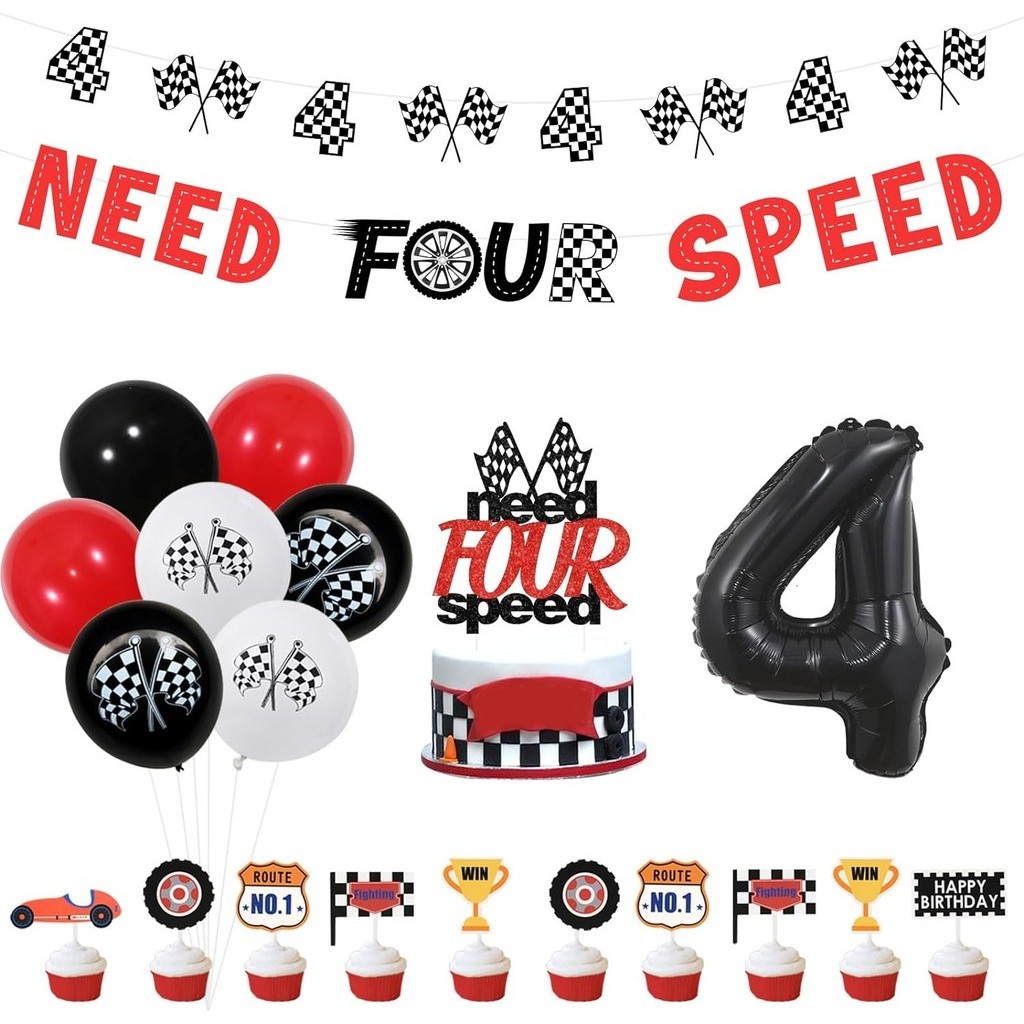 Kreat4joy Need Four Speed Birthday , Race Car 4th Birthday Party Banner ...