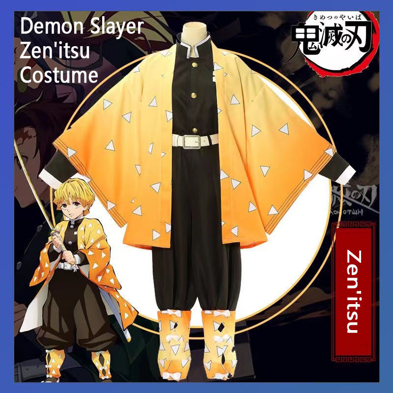 Demon Slayer Kimetsu Zenitsu Cosplay Costume Kimono Uniform Halloween ...