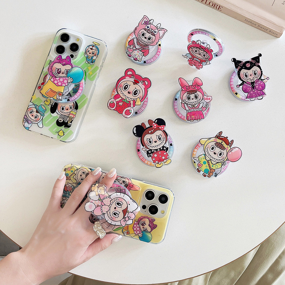 Cartoon Pink Labubu Doll Magnetic Phone Holder Creative Telescopic ...