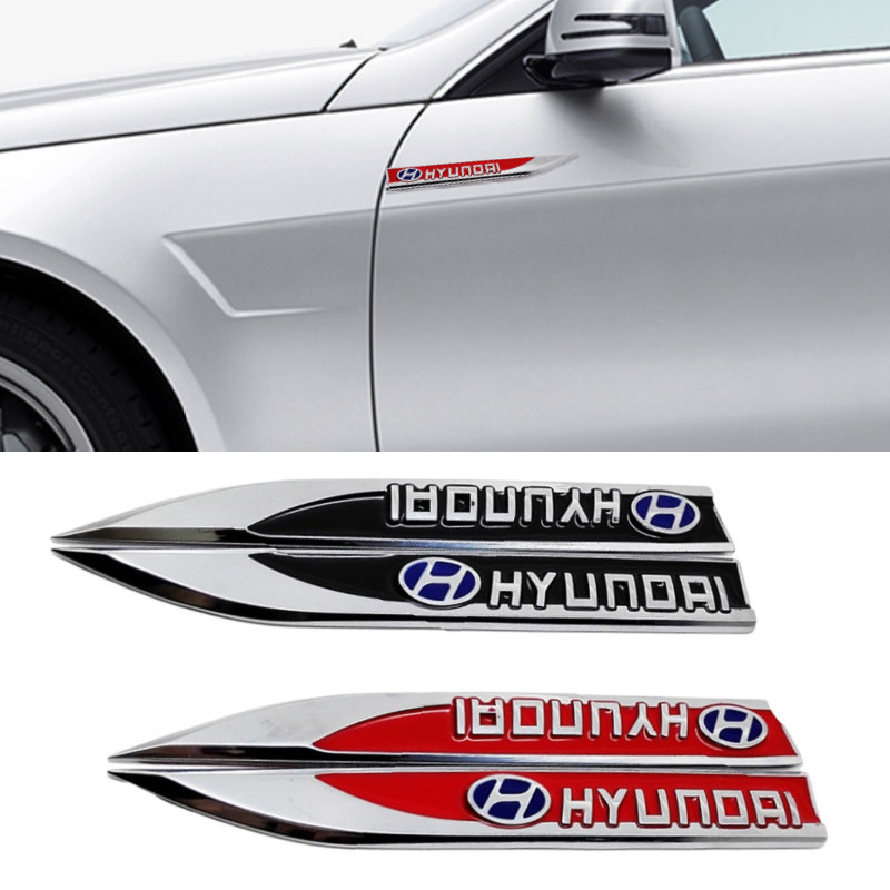 Hyundai 2pcs 3D Car Door Side Stickers Metal Leaf Modified Blade Fender ...