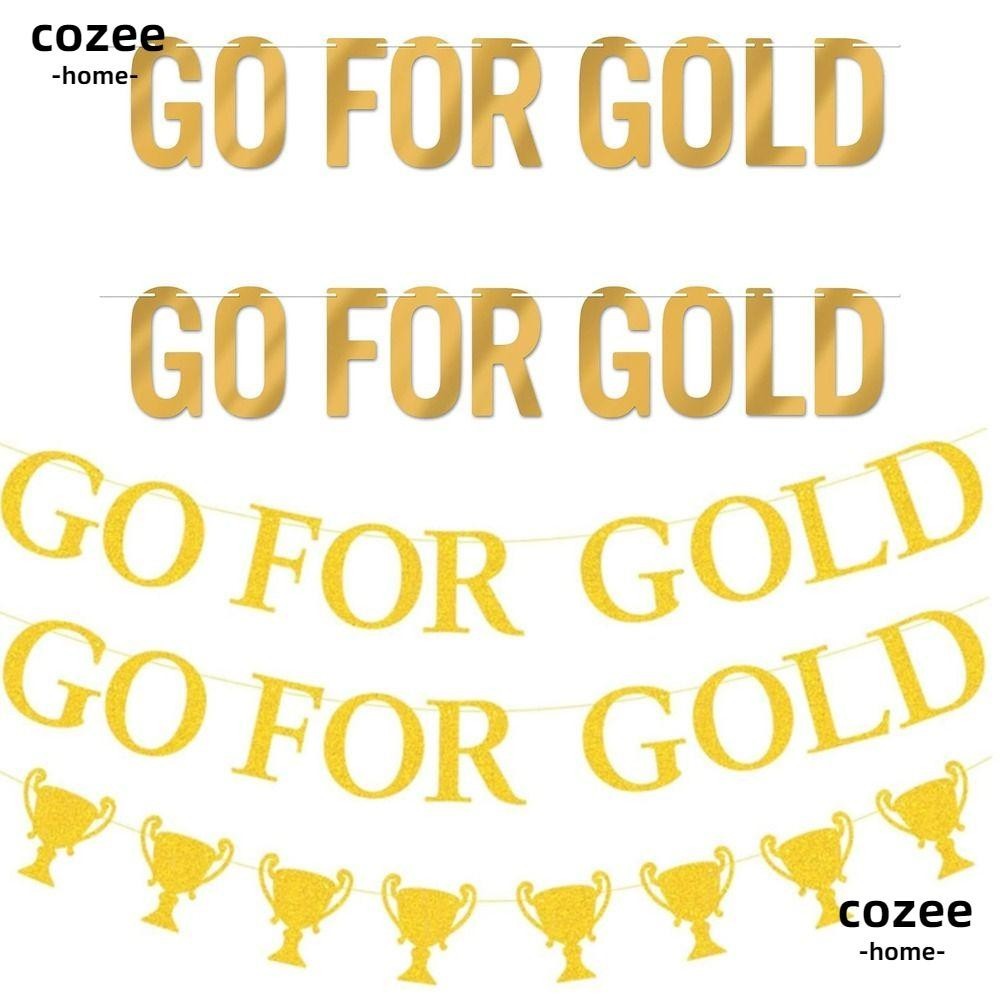 COZEE Glitter Banner, Gold Foil Go For Gold Trophy Banner, Party Props ...