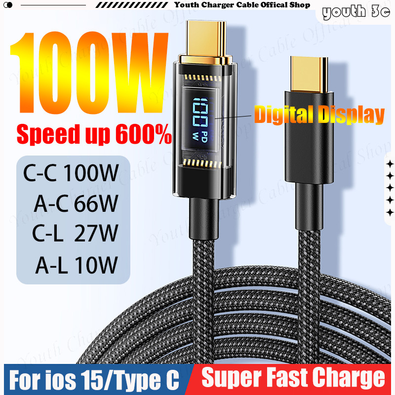 Digital Display 100W Data Cable ios 15 Type C High Current Transfer ...