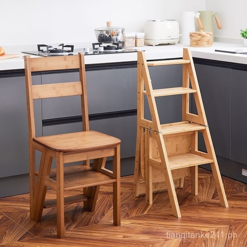 Ladder Household Folding Ladder Chair Step Stool Bamboo Climbing Stool ...
