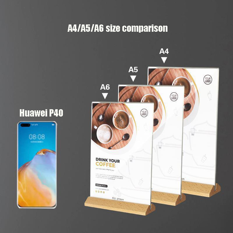 A4 A5 A6 Acrylic Sign Holder With Wooden Base T Shape Table Menu ...