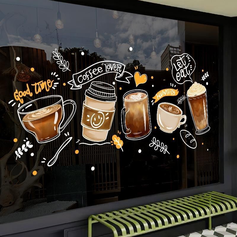 Cafe cafe cafe Glass Window Sticker Suitable for Decorative Milk Tea ...