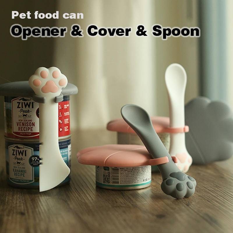 Pet Food Can Opener Silicone Cover and Spoon Dogs & Cats Storage Tin ...