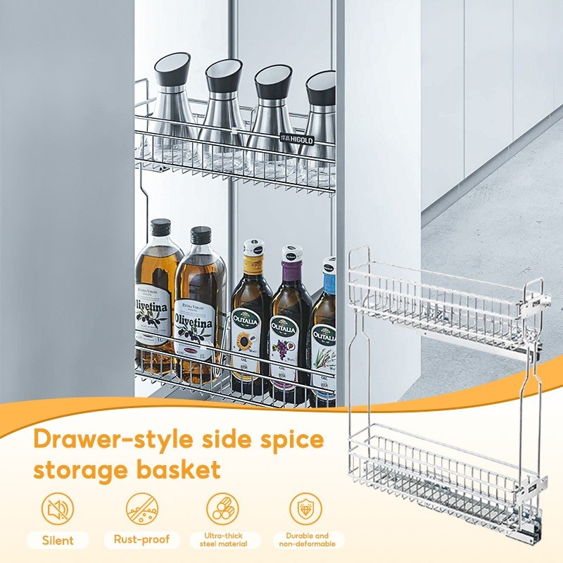 Kitchen Organizer Condiments Spice Rack Pull Out Basket 2 Layer 304 ...