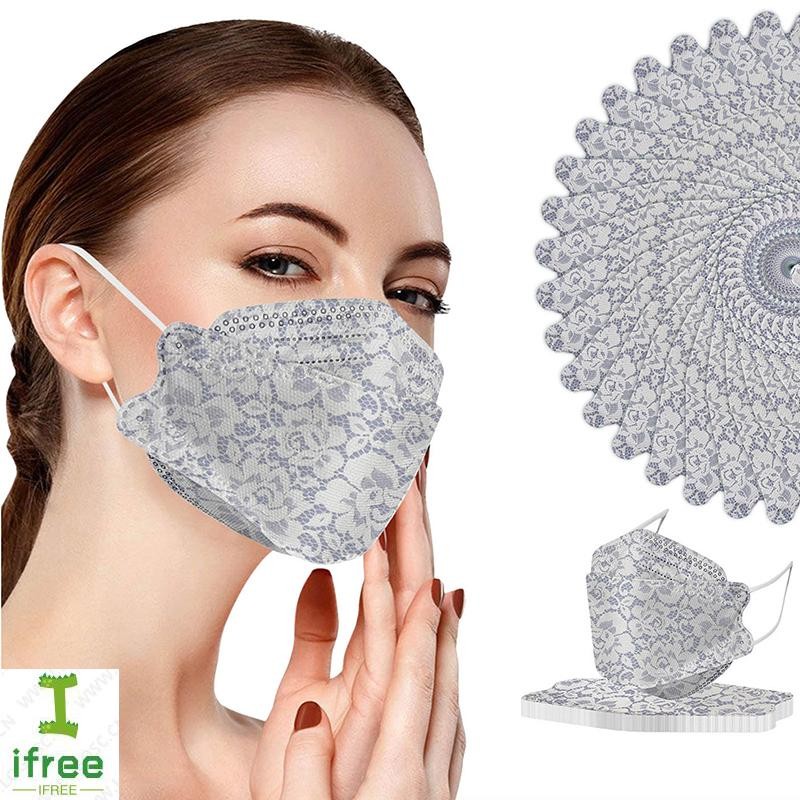 50pcs Disposable Full Face Masks Lace Floral Printed Fish Pattern ...