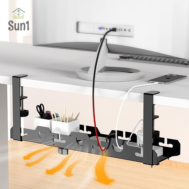 Sun1> No Drilling Extendable Under Desk Cable Management Metal Cable ...