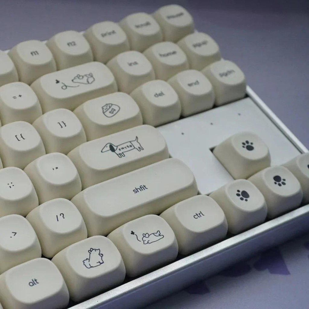 Milky White Dog Keycap MOA Profile 124 Keys PBT Dye Sublimation Cute ...