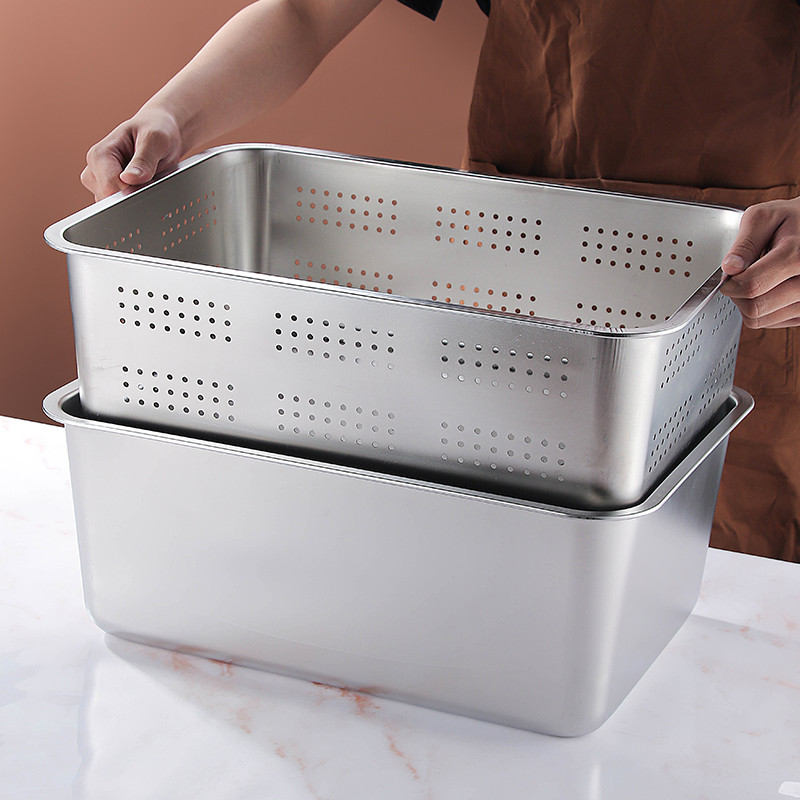 304Stainless Steel Flat Bottom Square Tray Commercial Rectangular Tray ...