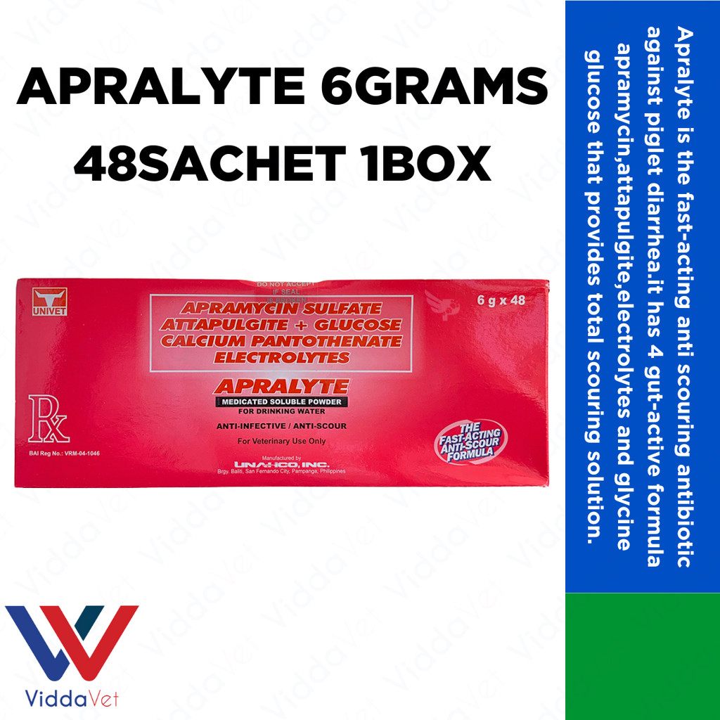 Apralyte Powder 6g 1Box 48pcs Water Soluble for Pigs Anti-Scour ...