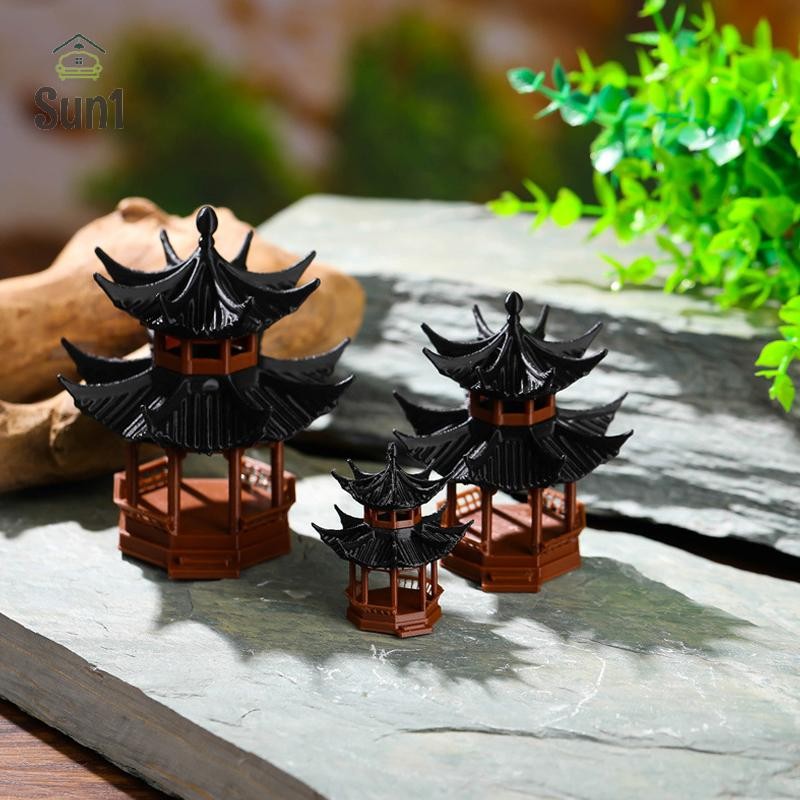 Sun1> Mini Pagoda Statue Ancient Building Model Pavilion Decorations ...