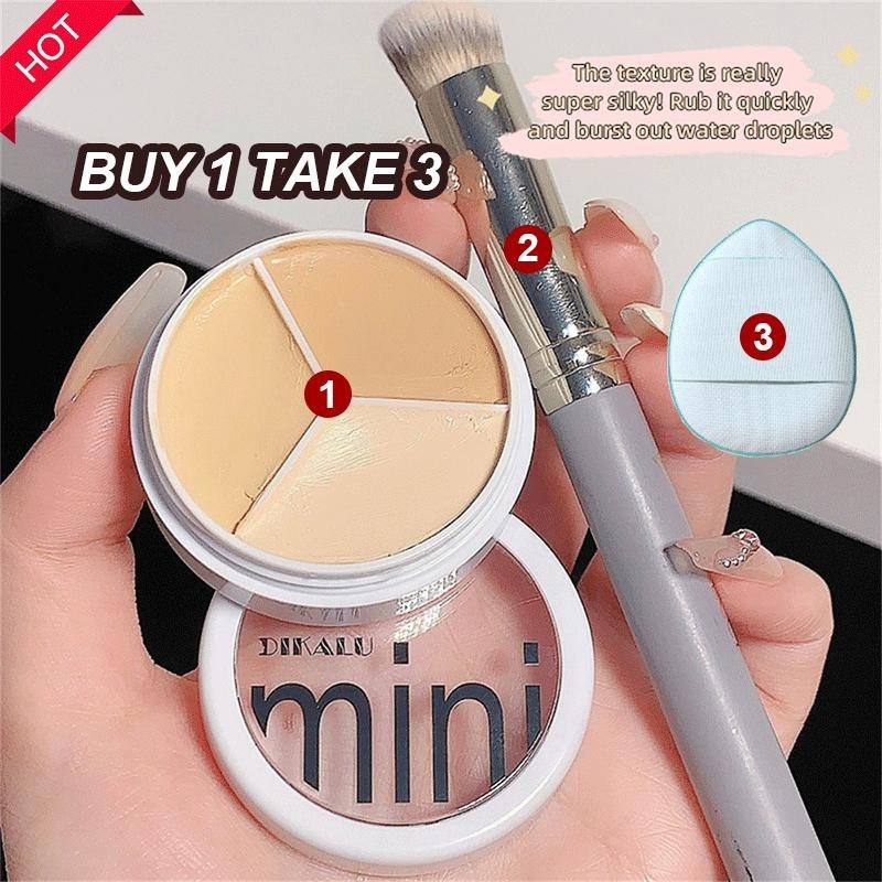 BUY 1 TAKE 3 Three-color Concealer+Brush+Puff Cover Spots Acne Marks Dark Circles Tear Ditch ...