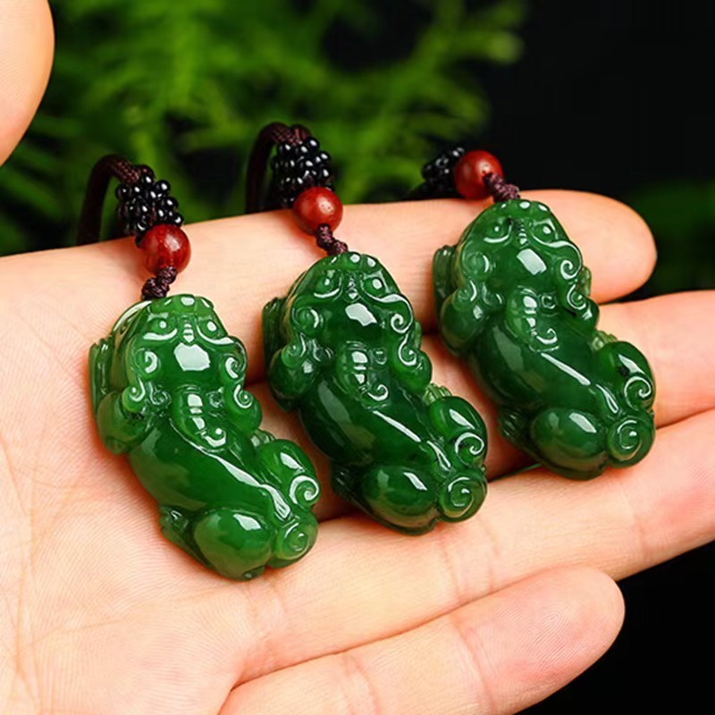 BGLY Green Pixiu Stone Necklace Fengsui Pixiu Necklace Piyao Jade Stone ...