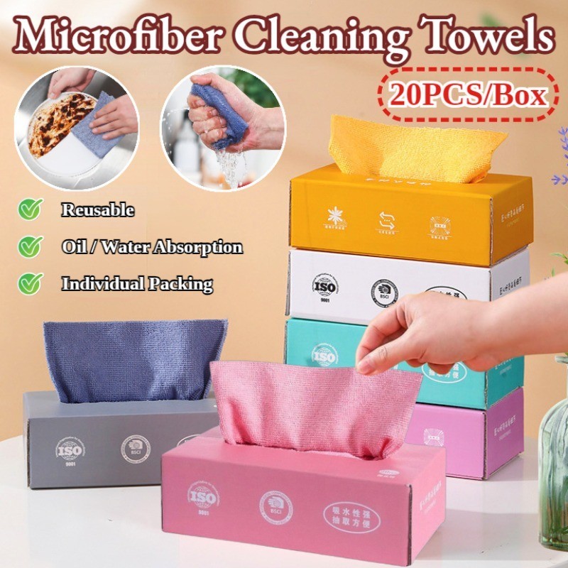 20pc/box Drawable Rag Reusable Absorbent Kitchen Dishcloth Cleaning ...