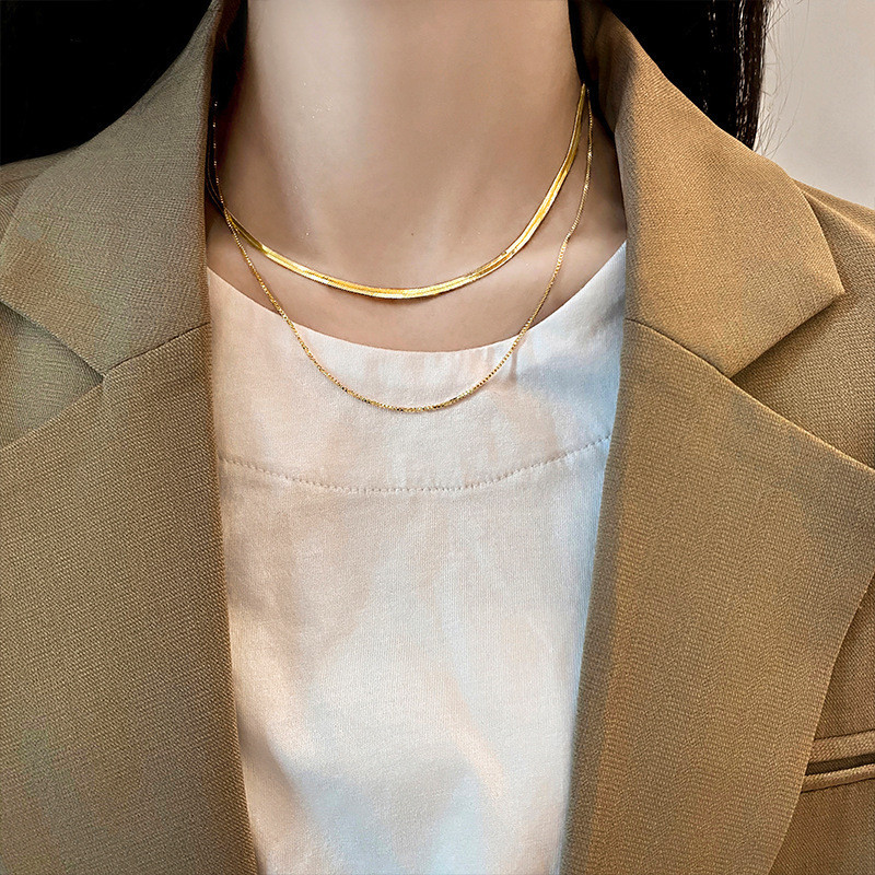 Original 18K Saudi Gold Double layered Snake Bone Women's Necklace ...