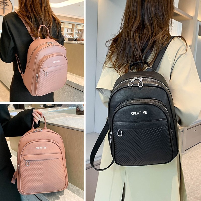Korean Women's High End Fashion Stylish Leather Backpack | Shopee ...