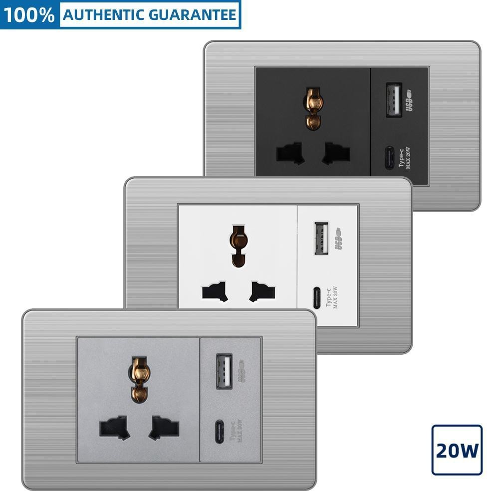 VISWE usb c 20W socket wall socket universal socket 3 pin socket black socket white socket grey ...