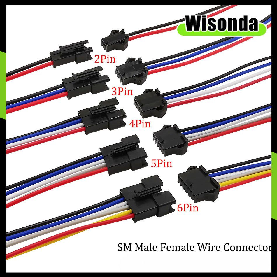 5Pairs JST SM Male Female Wire Cable Connector 2/3/4/5/6 Pin JST SM Plug Socket Cable Connector ...