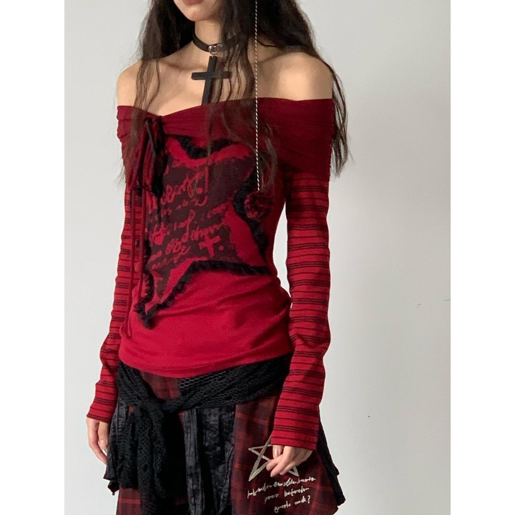 P Plaid Slim-fit Long-Sleeved Printed One-Shoulder] Chapter Tear-Off ...