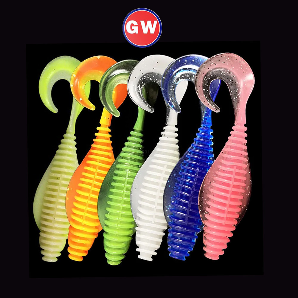 6pcs Grub Curly-Tail Lure Soft Worm Silicone Casting Lures 8cm-10.5cm ...