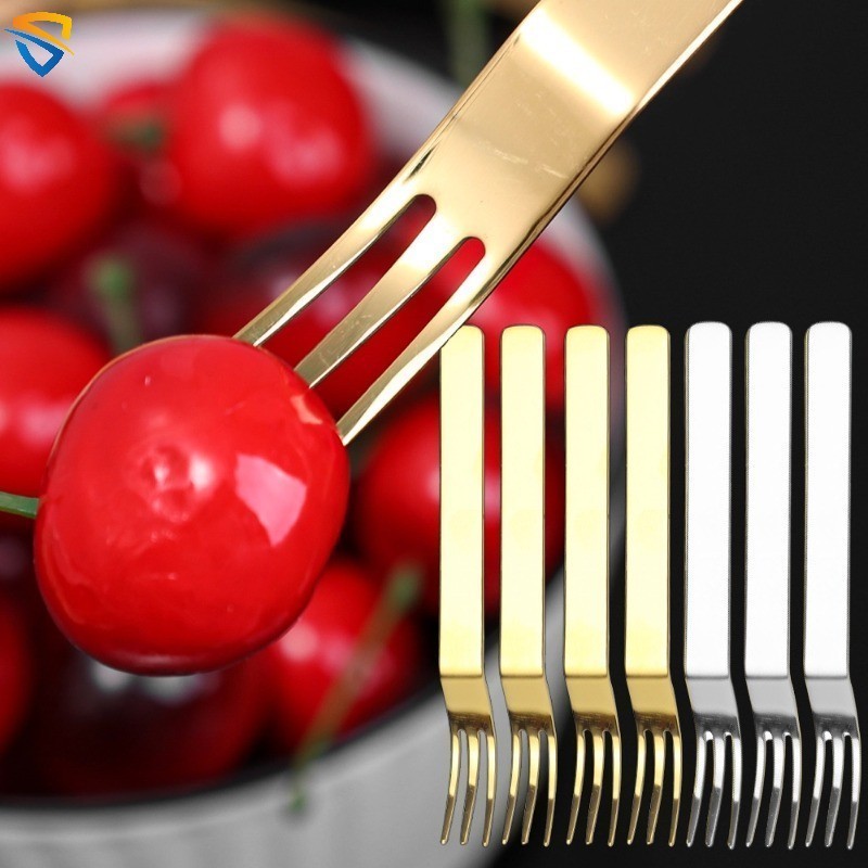 10Pcs High Quality Stainless Steel Silver Gold Fruit Fork Tableware ...
