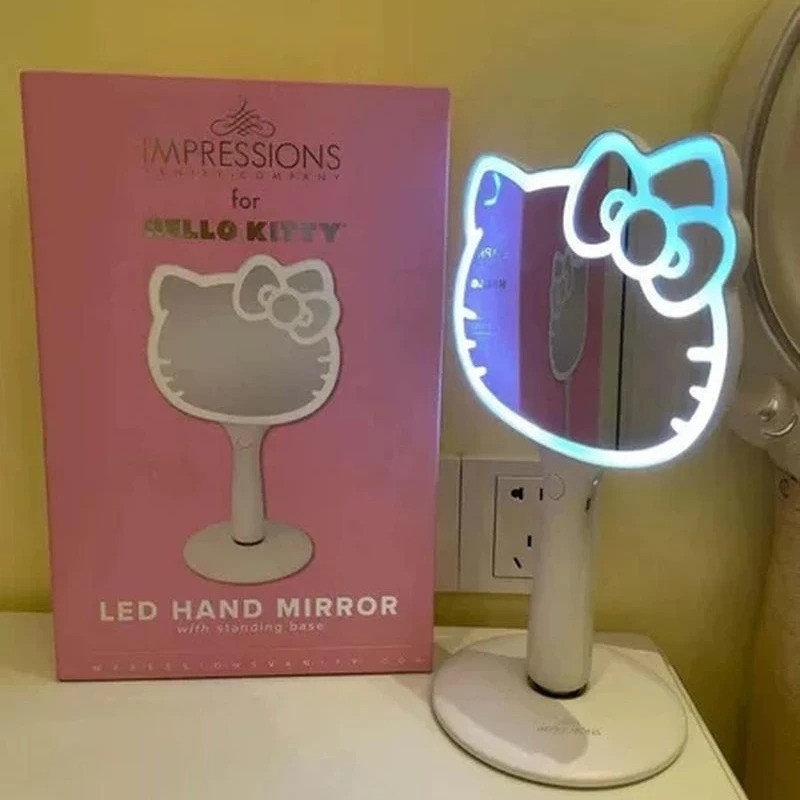 Genuine Sanrio Hello Kitty Kawaii Led Handheld Portable Vanity Mirror ...