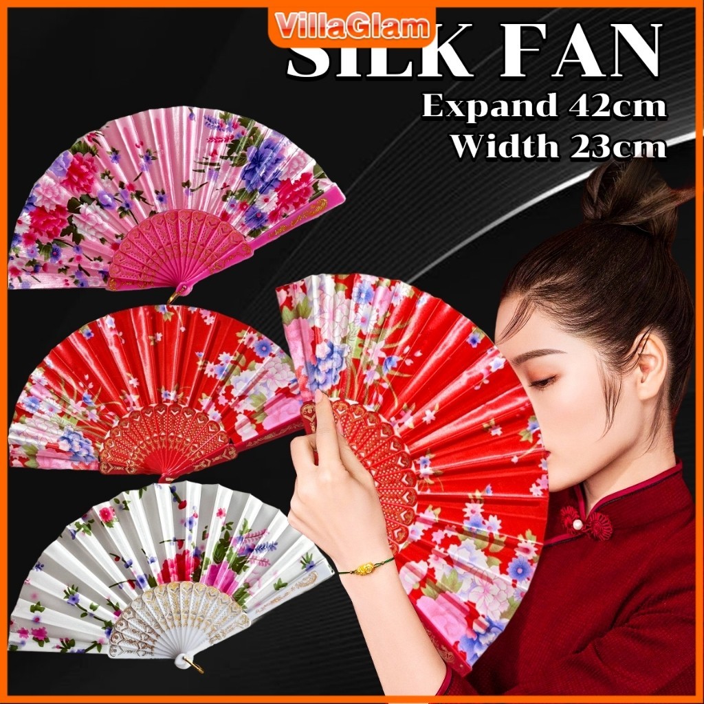 VILLA Silk Foldable Fan Hand Fan Chinese Classical Fans Gift | Shopee ...