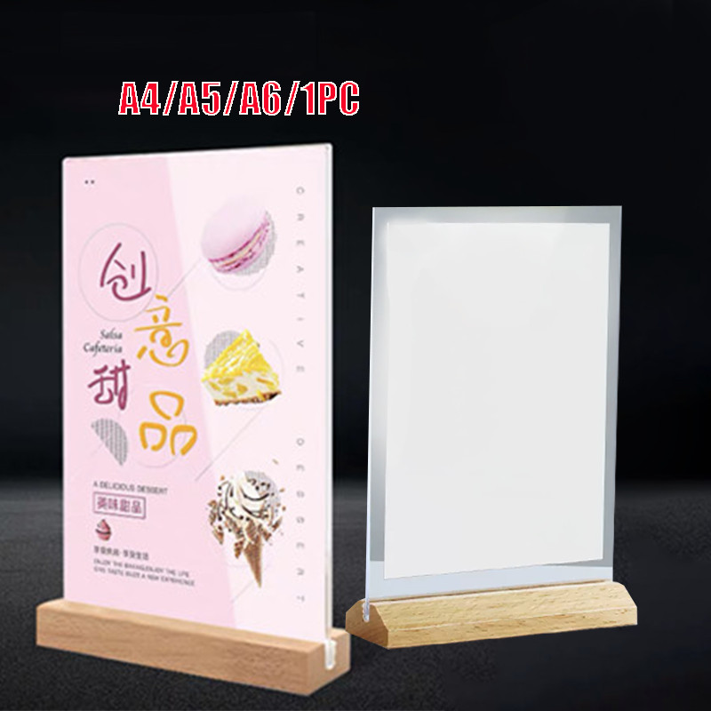 A4 A5 A6 Acrylic Sign Holder Beech Material T Shape Table Menu Holder ...
