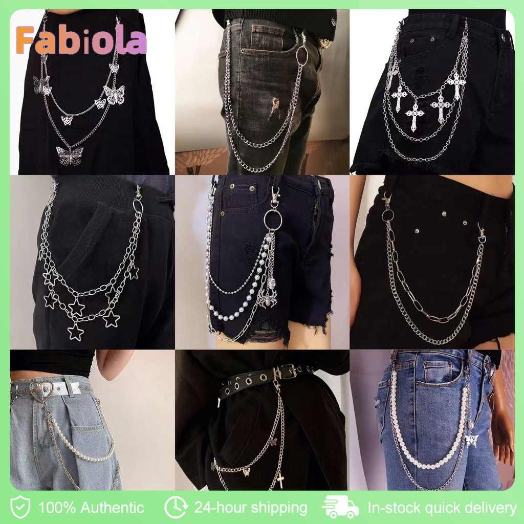 Punk Multi-layered Pants Chains for Men Women Cross Butterfly Hollowed ...