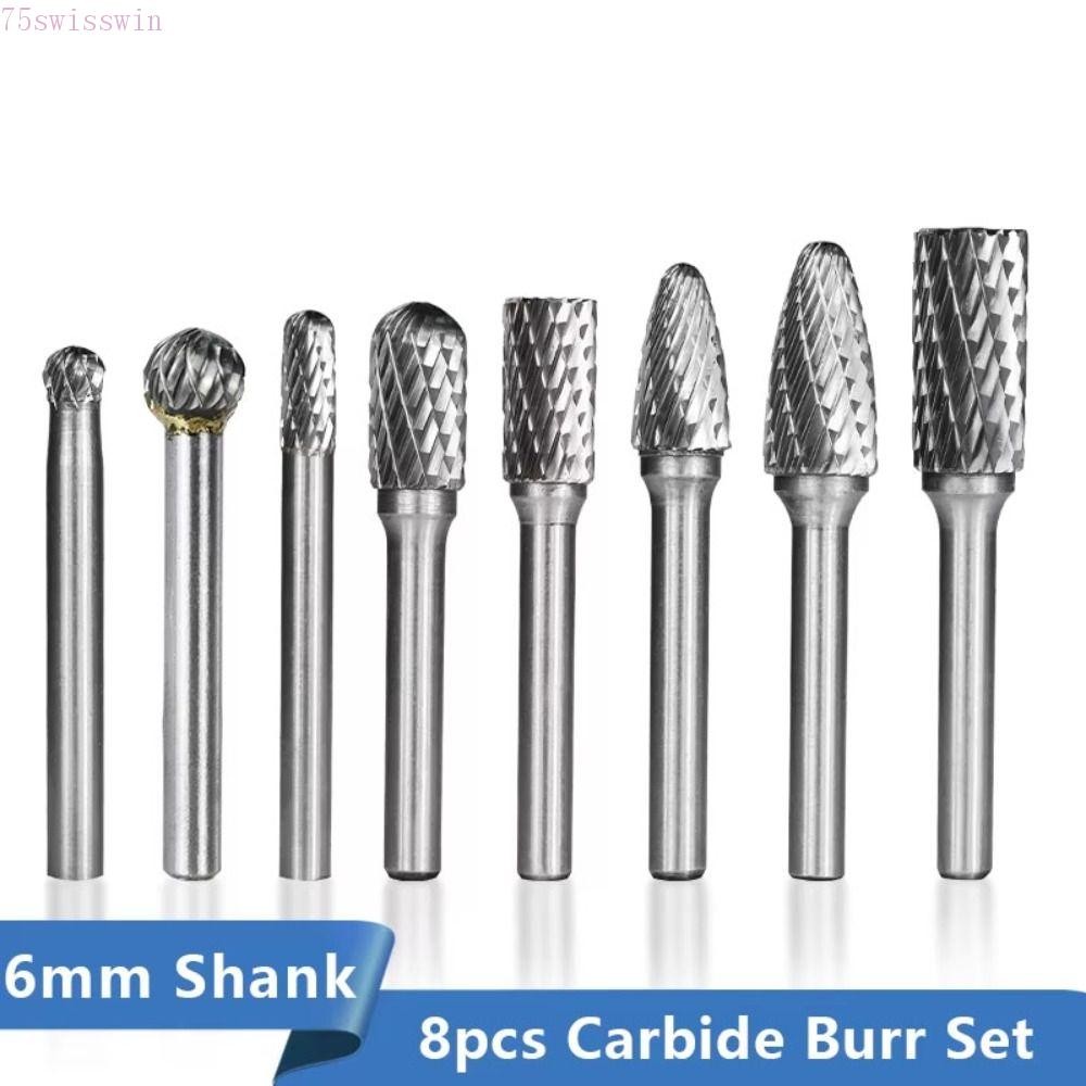 SWISSWIN 8pcs/set Rotary Cutter File, 6mm Shank Precision Double Cut ...