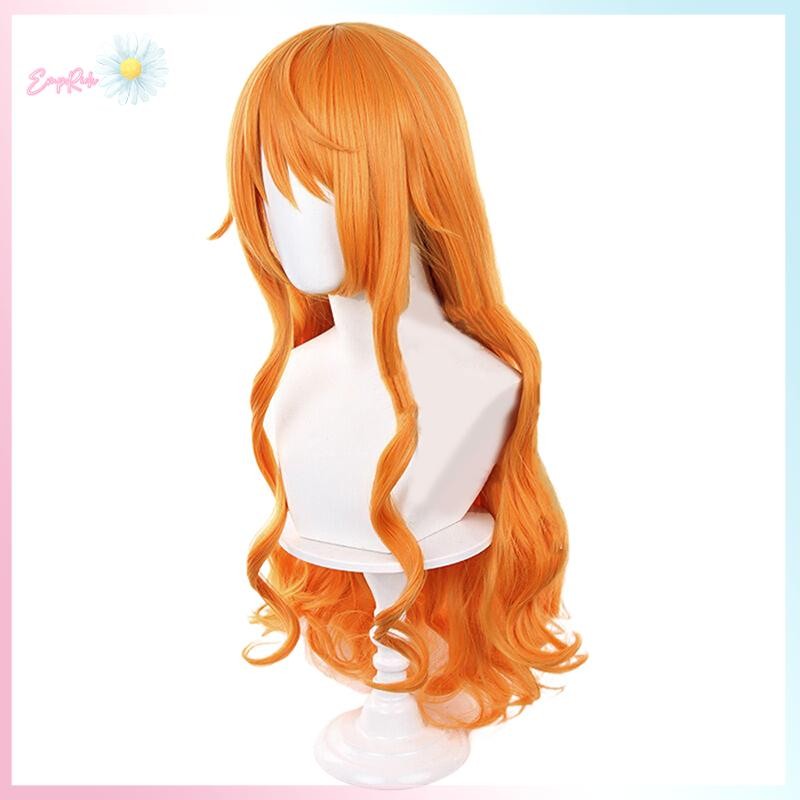One Piece Nami Cosplay Wig Women 65cm Long Curly Wavy Orange Heat ...