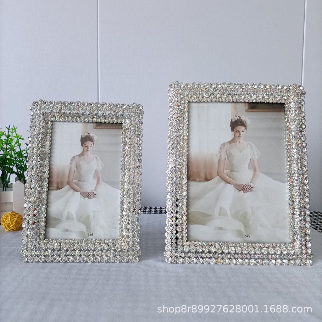 Bright Horizontal Vertical Metal Frame Diamond-Studded Photo Frame ...