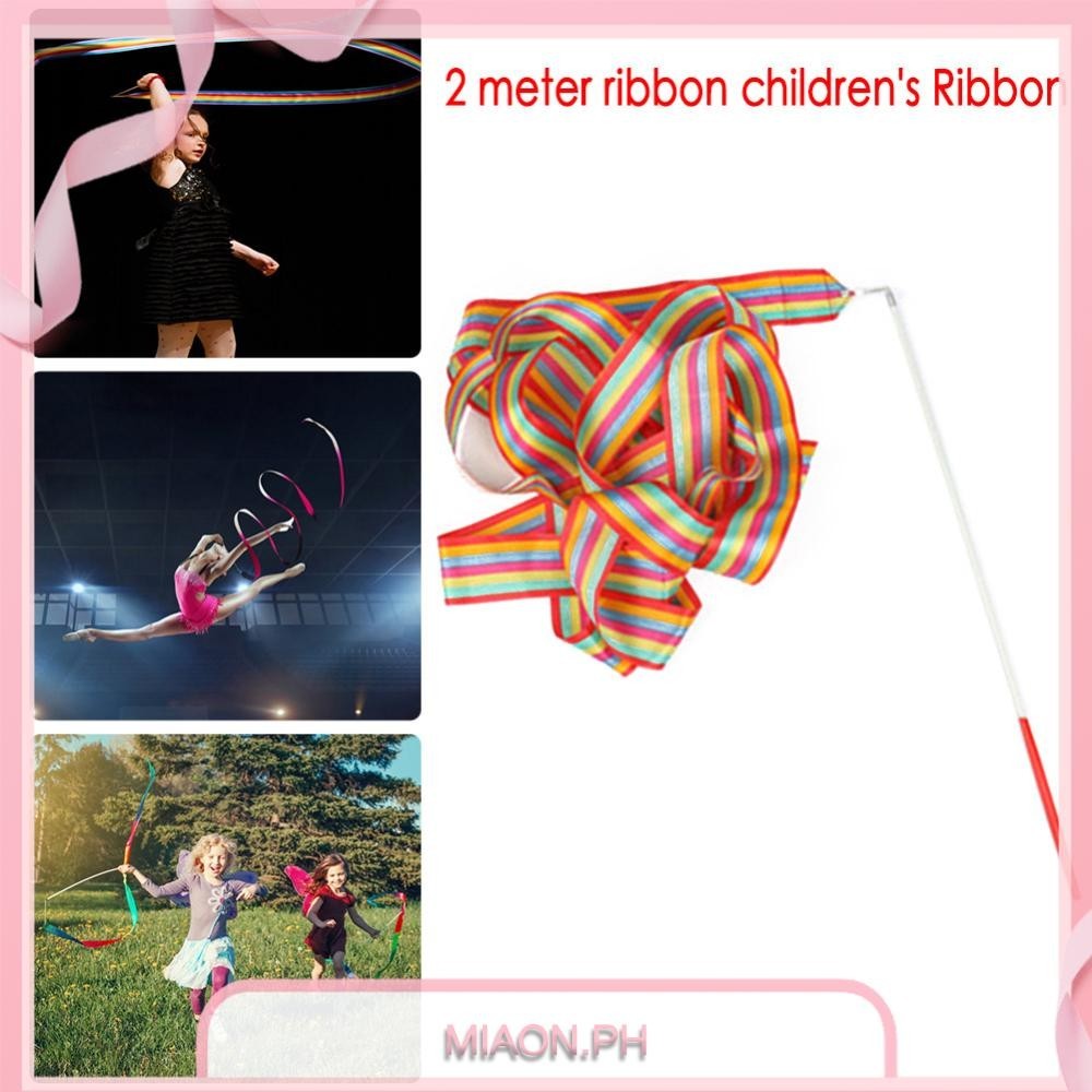 [miaon.ph] 2m Gym Dance Ribbons Training Rainbow Stick Twirler Art Ballet Streamer for Kids ...