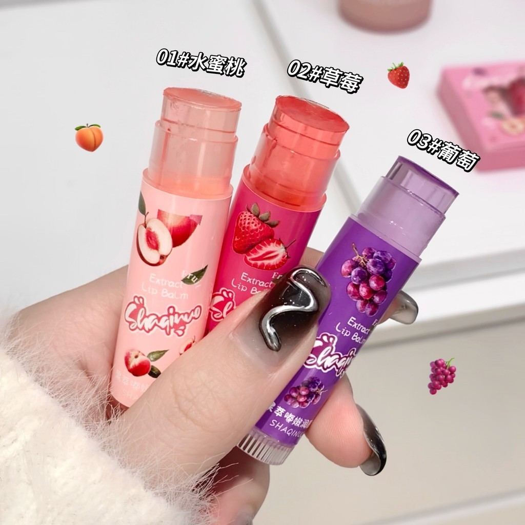 Shaqinuo 3-Piece Set Fruit Extract Tender Lip Balm Student Fruit Flavor ...