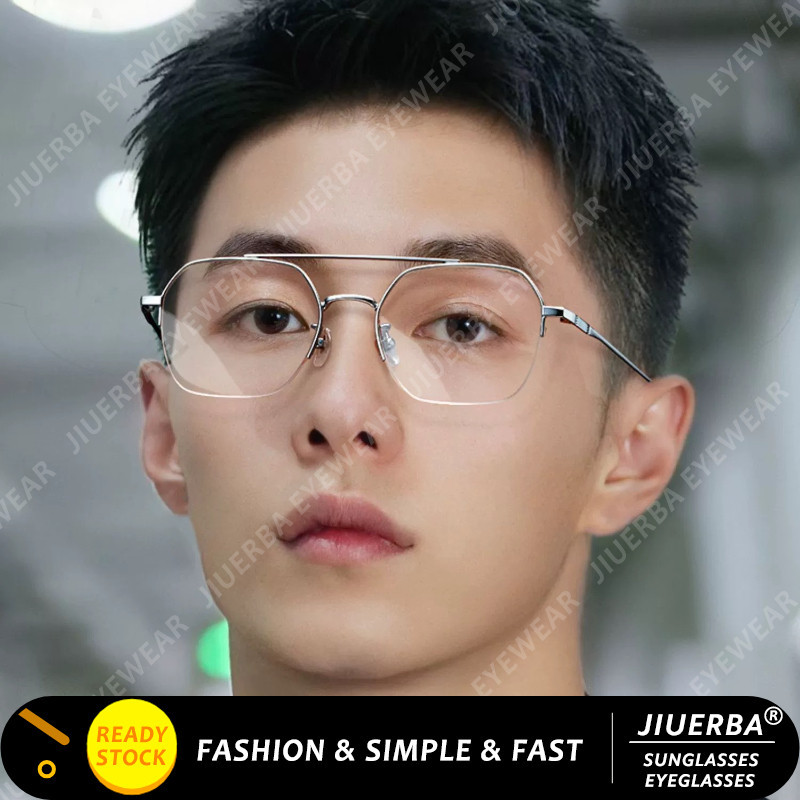 (JIUERBA) Metal Half Frame Eyeglasses for Women Retro Fashion Oversized ...