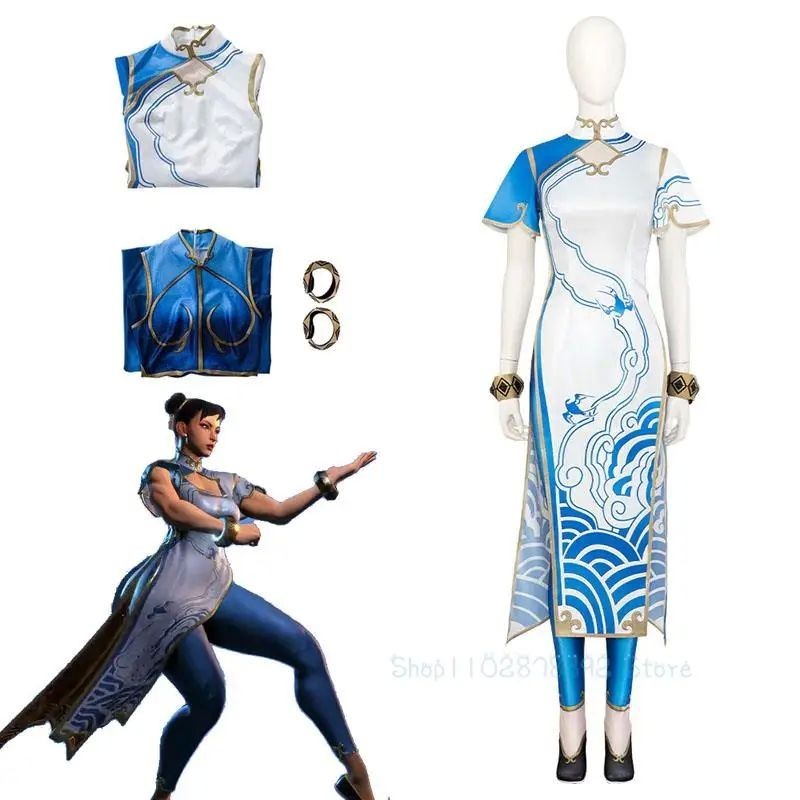 Chun Li Cosplay Dress Qipao Costume Game SF RolePlay Blue Skirt ChunLi ...