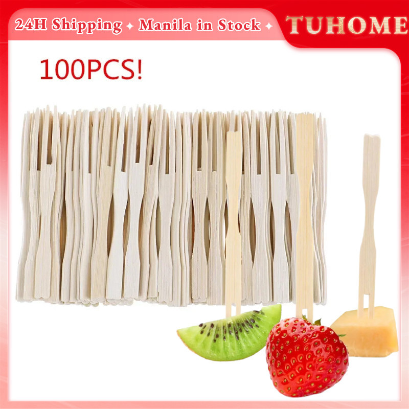 100Pcs Bamboo Mini Fork 9cm Disposable Dessert Fruit Fork (Siomai ...