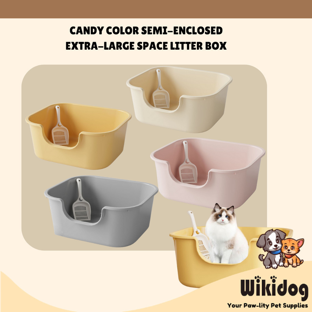 Candy Color Semi-Enclosed Extra-Large Space Litter Box Kitten With ...