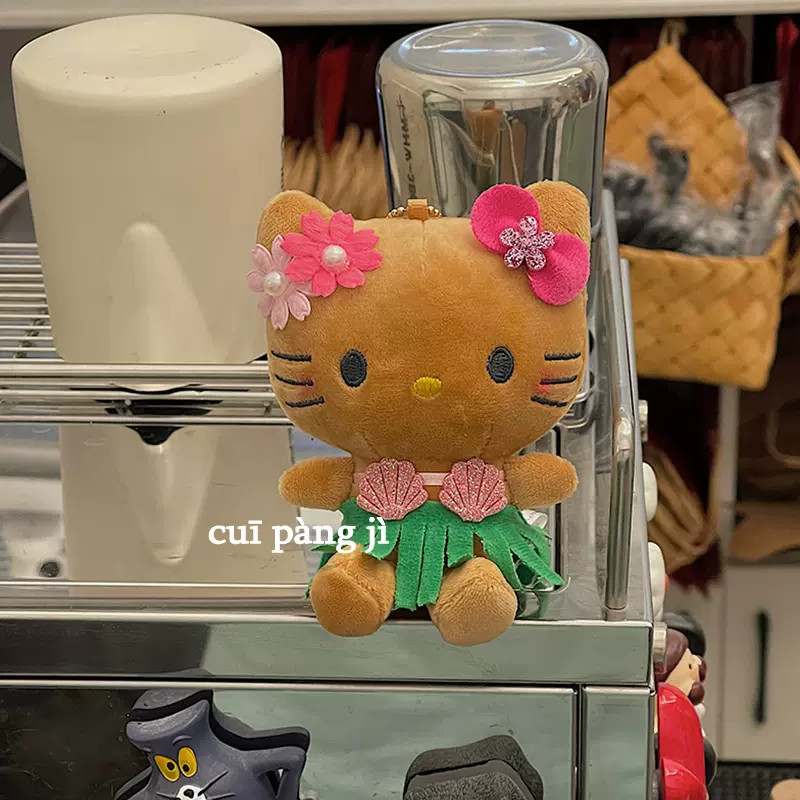 Black Leather Hawaii Cherry Blossom Hula Kitty Doll Doll Pendant Fake ...