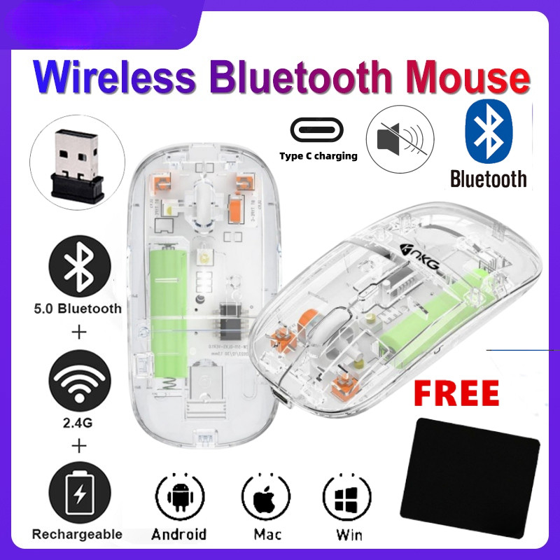 MA01 Rechargeable Bluetooth Wireless Mouse 1600 DPI 2.4GHz Mice with ...