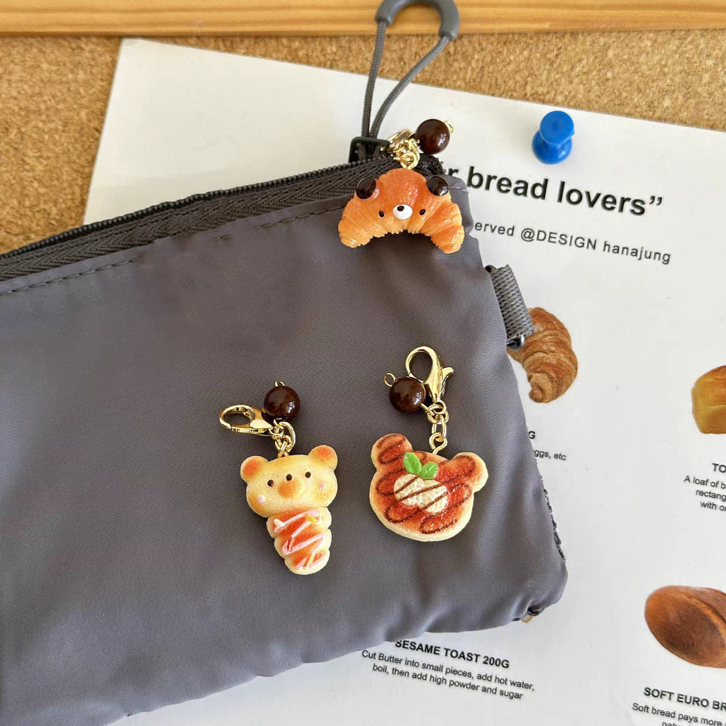 Bear & Croissant Bread Keychain– Adorable Bag Charms for Women, Mini ...