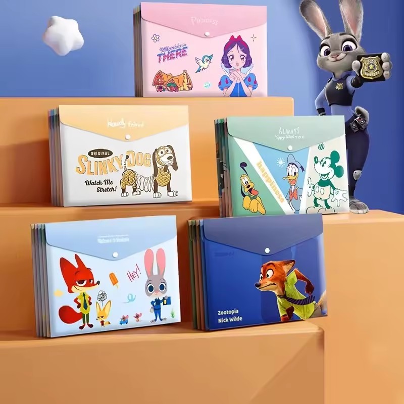 5pcs Disney A4 File Bags Mickey Toy Story Zootopia Information File Archive Storage Bag Office ...