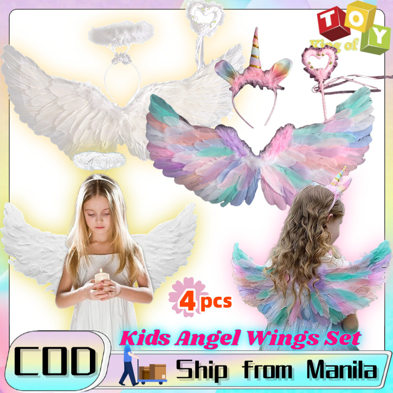 Kids Angel Wings Halo Angel Costume Set for Baby Girl Fairy Stick ...